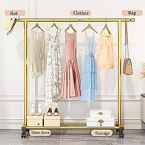 UEIDIHI Clothing Clothes Rack, Rolling Garment Organizer with Wheels and Bottom Rod, Portable Clothes Organizer Rod for Display & Hanging Clothes,Black,59in