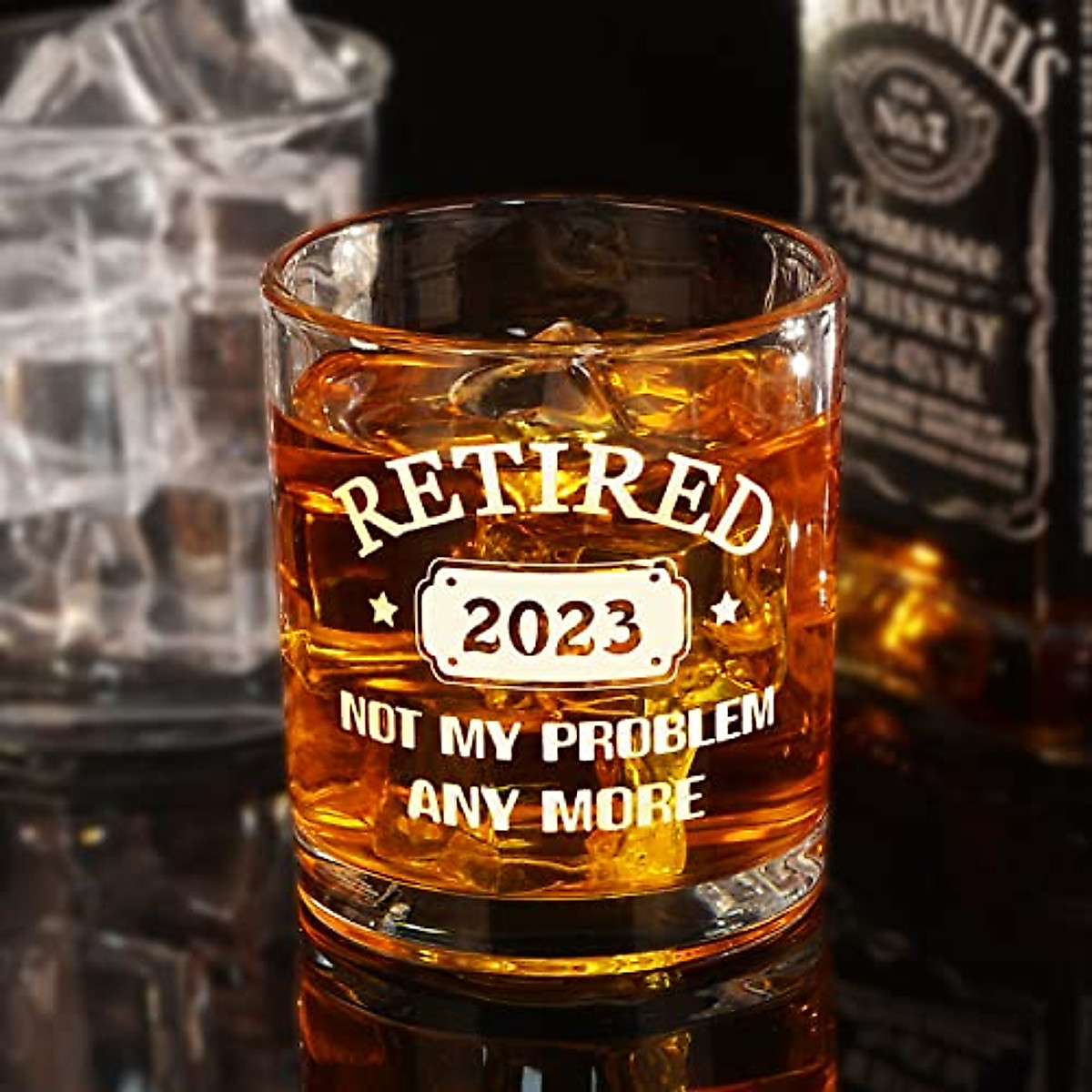 DAZLUTE Retirement Gifts for Men, Retired 2023 Not My Problem Anymore Whiskey Glass, Funny Retired Gifts for Boss Coworker Husband Teacher Friends Dad Grandpa, 10 Oz Old Fashioned Glass
