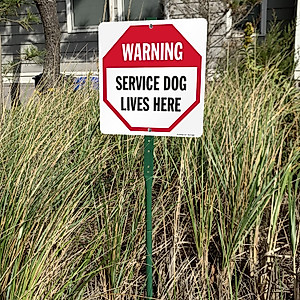 SmartSign 10 x 10 inch “Warning - Service Dog Lives Here” Yard Sign with 3 foot Stake, 40 mil Laminated Rustproof Aluminum, Red, Black and White, Set of 1, Made in USA