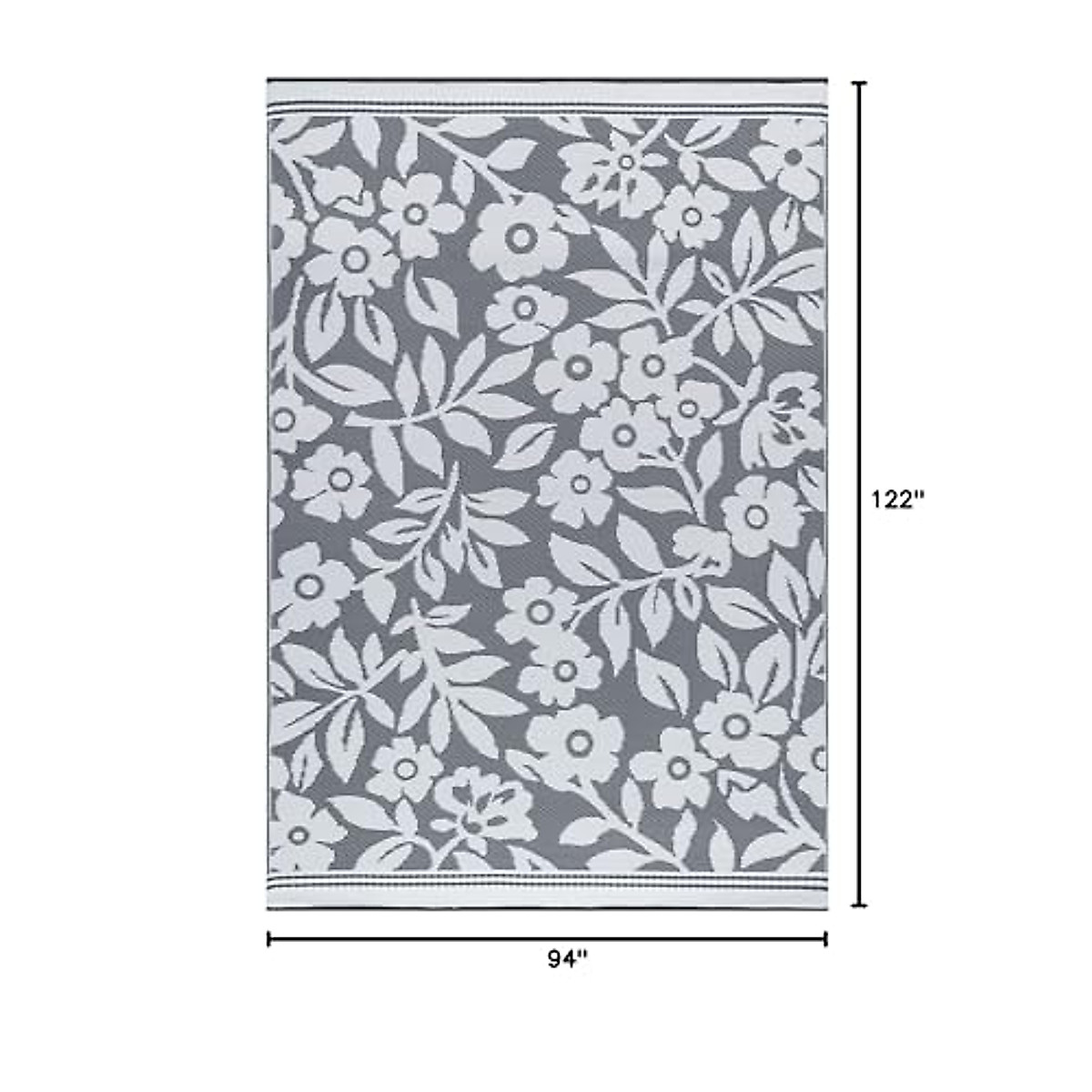 Kaliyah Gray Reversible Plastic Straw Large Outdoor Rug 8x10 for Patios Garden Picnic Camping Mats Waterproof and Washable