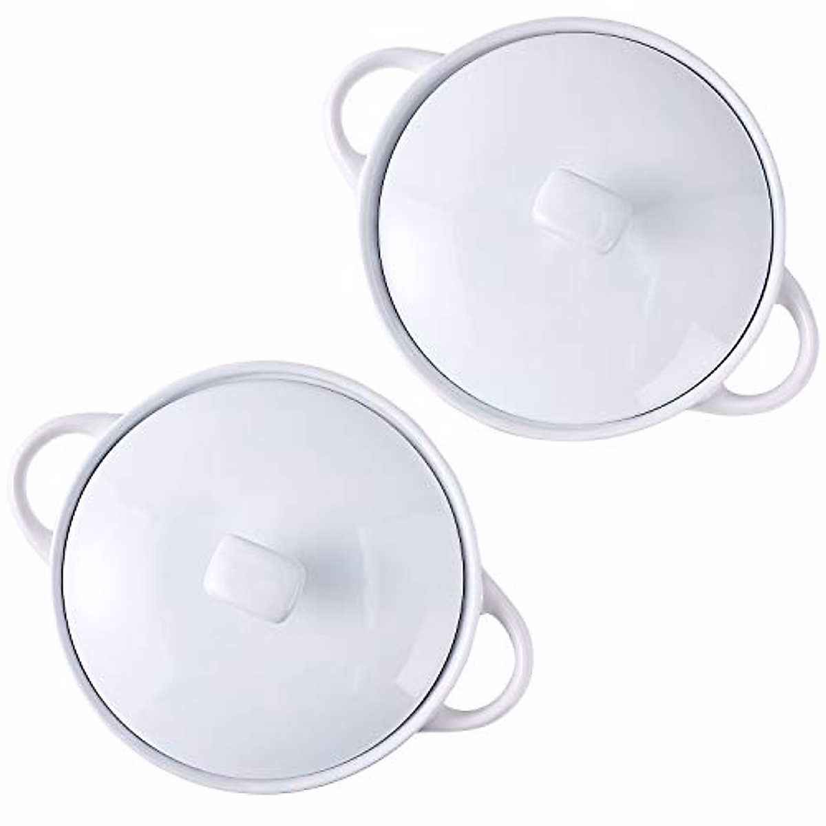 Bruntmor 20 Oz Round Soup Crock With Lid, Ceramic Serving White Soup Bowl With Large Loop Handle, White Ceramic bakeware with lid, French onion soup, Cereals, Oven and Dishwasher Safe- White