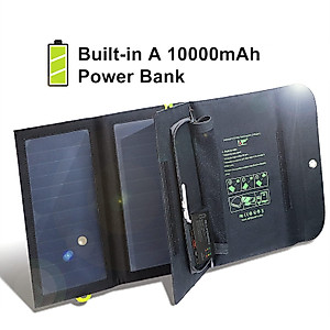 ALLPOWERS SP002 21W Solar Charger with 10000mAh Power Bank and 3 Fast Charging USB-A/USB-C Ports, IP66 Waterproof Portable Solar Panel for Camping Hiking Compatible with iPhone iPad Samsung Earbuds