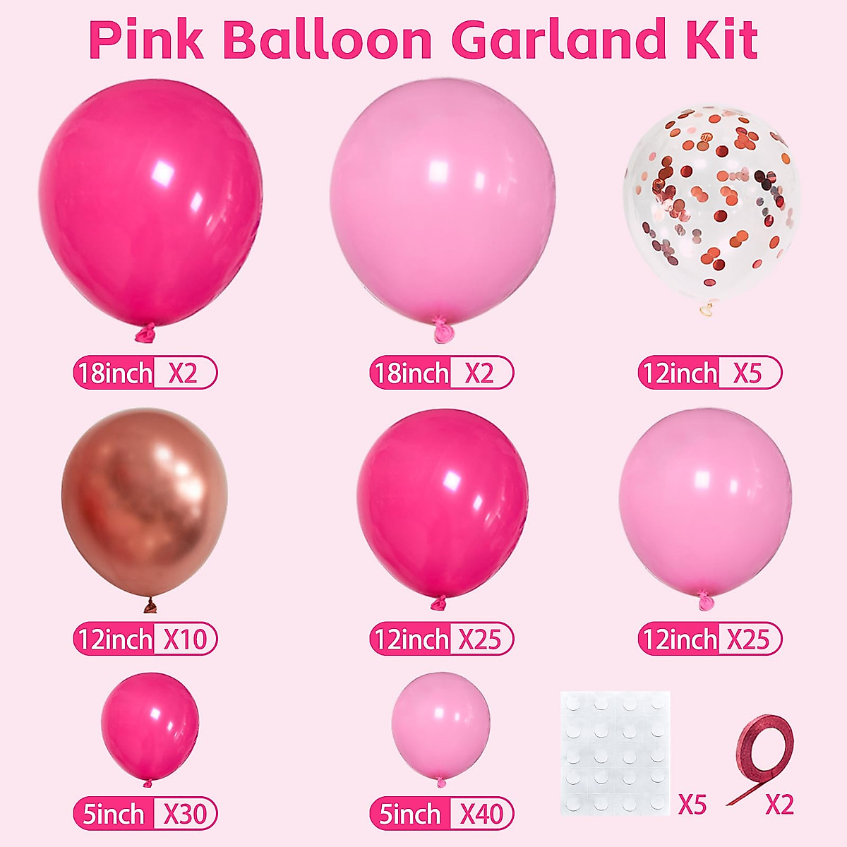 Pink Balloon Arch Garland Kit142 Pcs, Pink Balloon Garland Kit Metallic Rose Gold Confetti Balloons for Birthday Wedding valentines day Party Decorations.