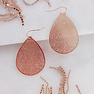 Womens Earrings Dangling - Dangly Earrings, Filigree Earrings for Women, Women's Bohemian Earrings, Lightweight Earrings for Women Dangling, Rose Gold Earrings Dangle, Rose Gold Tone Dangle Earrings