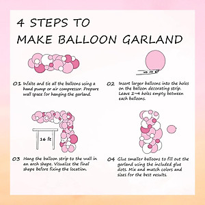 Pink Balloons Garland Arch Kit, 136PCS Pink Peach Balloon Birthday Party Decorations for Baby Shower Princess Theme Wedding Party Supplies