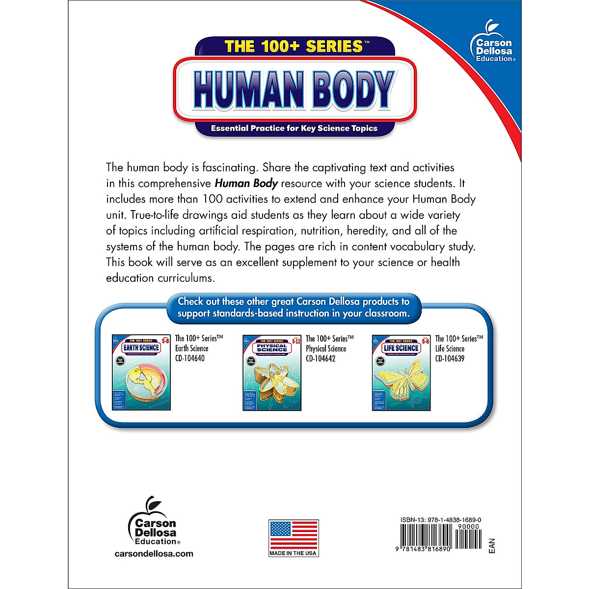 Carson Dellosa The 100+ Series: Human Body Workbook―Grades 5-8 Science Book, Human Anatomy, Bones, Muscles, Organs, the Nervous System, Health and Nutrition (128 pgs) (Volume 13)