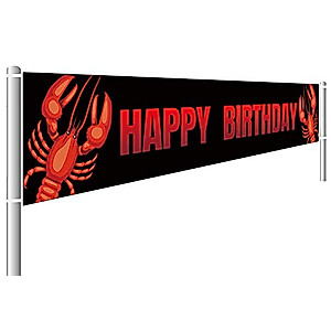 Large Crawfish Boil Happy Birthday Banner, Crawfish Boil Birthday Party Supplies Decorations, Crawfish Boil Birthday Party Backdrop Background, Indoor Outdoor (9.8 x 1.6 ft)