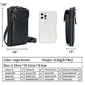 Niaiu Full Grain Leather Cell Phone Purse, Black Leather Small Crossbody Bags for Women, Lightweight Cute Purses for teen girls with RFID Blocking