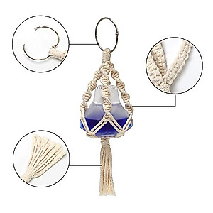 Wiwaplex Mini Macrame Plant Hanger, 2 Pcs Plant Holder Car Charm, Handmade Car Rear View Hanging Planter Cotton Rope for Car Home Decorations, 4 Legs, 12 Inch