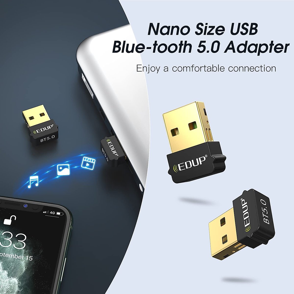 Mini USB Bluetooth 5.0 Adapter for PC,USB2.0 Bluetooth EDR Dongle for Desktop PC Laptop Compatible with Windows 10/8.1/8 /7 (Need Installed Driver)