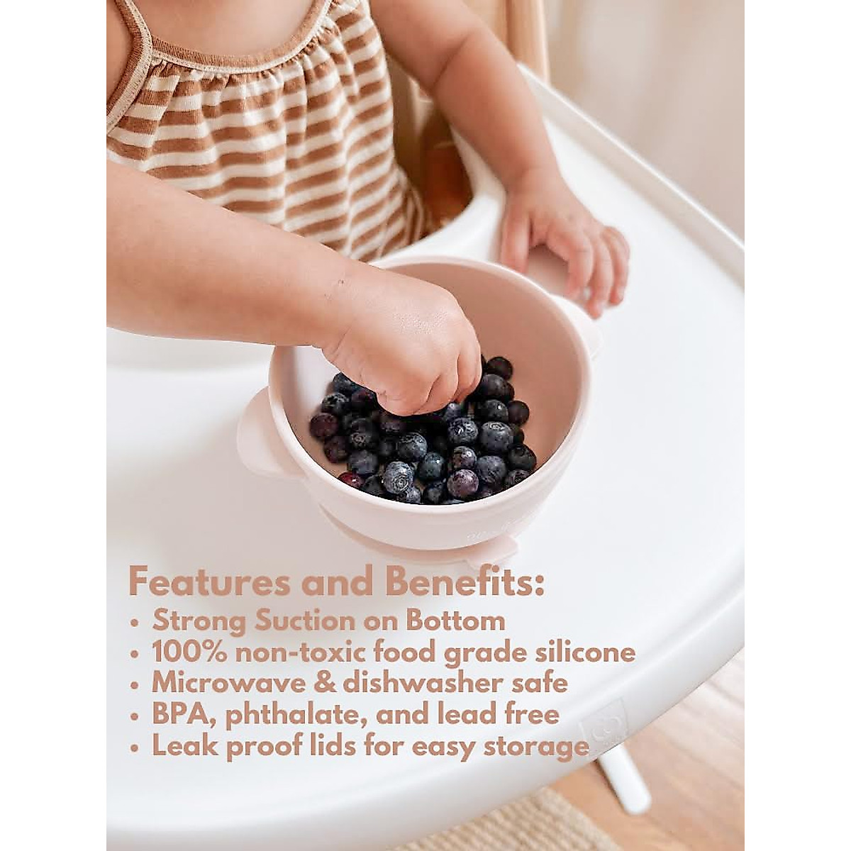 Ullabelle Suction Toddler Plates & Bowls Complete Set w/Spoon- BPA Free 100% Food Grade Silicone- Microwave & Dishwasher Safe Baby Suction Plate, Suction Bowl w/Lid, & Spoon- (Pink)