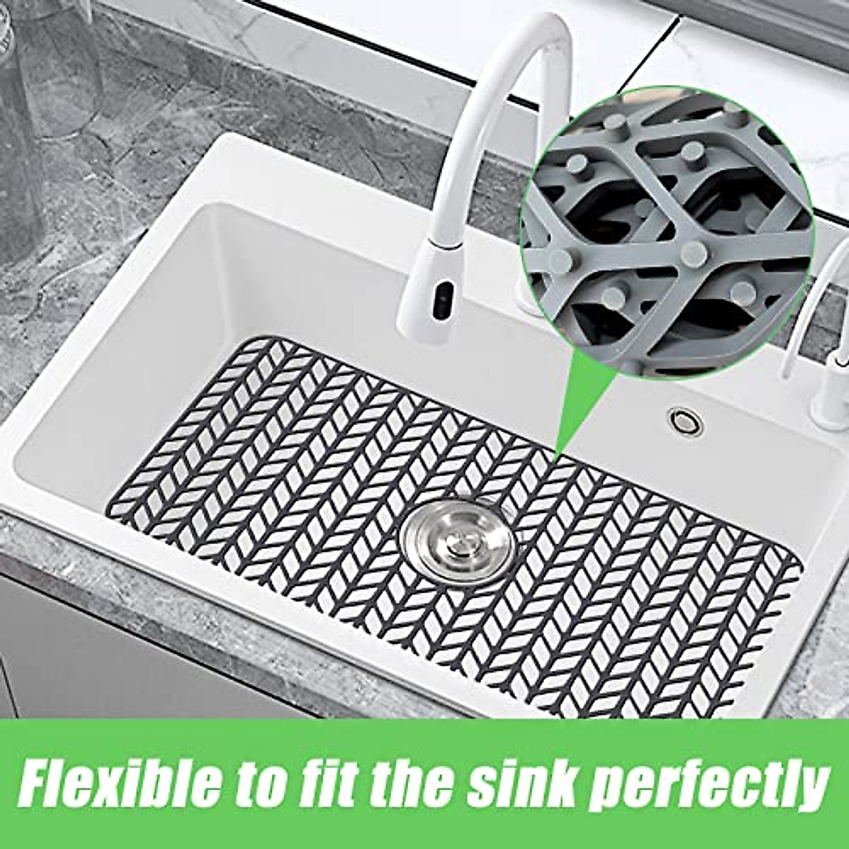 Kitchen-Sink-Protector - 26''x 14'' Guokller Silicone Sink-Protectors for Rear Drain Kitchen-Sink, Grid Accessory, Kitchen-Sink-Mats for Bottom of Farmhouse Stainless Steel Kitchen-Sink