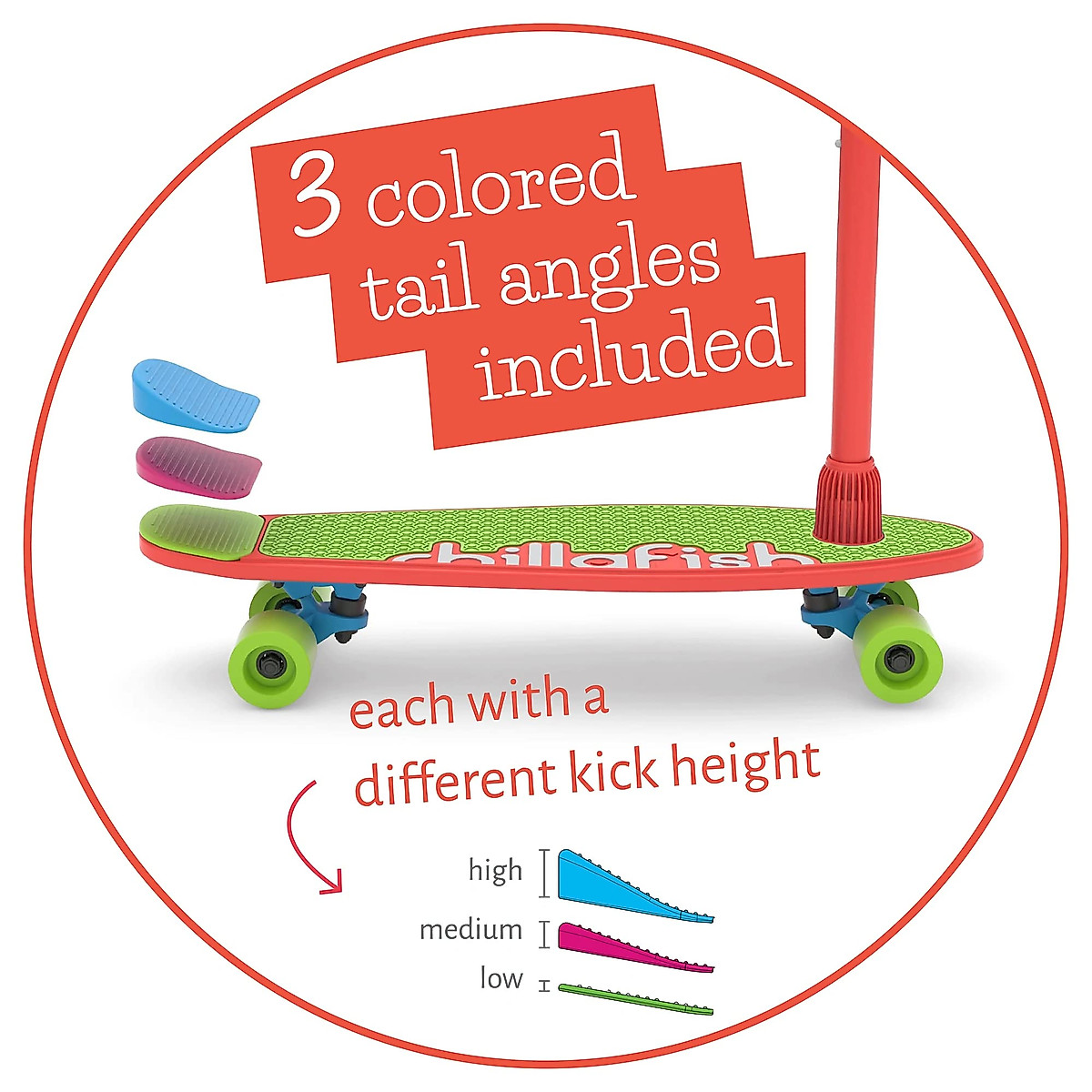 Chillafish Skatieskootie Customizable Training Skateboard and Lean-to-Steer scooter with Detachable Stability Handlebar, Multiple Deck & Tail color options, Ages 3+, Black Mix