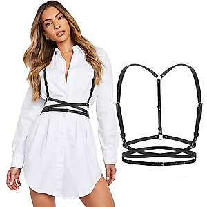 WERFORU Women Body Punk Waist Belt Adjustable Black PU Leather Belt