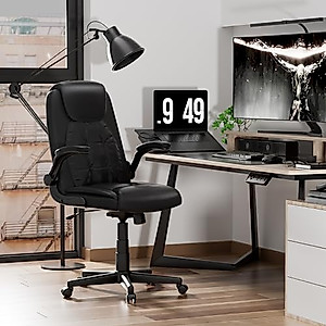 VECELO High Back, Jet Black Ergonomic Executive Chair with SGS Gas Lift, Lumbar Support, Adjustable Height and Rocking Mode, Flip-up Arms, 360°Silent Swivel for Home Office and Gaming