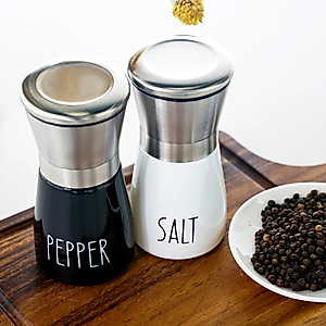 2PCS Salt and Pepper Grinder Set, Black and White Original Salt and Pepper Grinder Set - Adjustable Sea Salt Grinder & Pepper Grinder - Stainless Steel & Glass Salt and Pepper Shakers 2pack