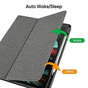 iPad Pro 12.9 Case 6th Generation 2022 / 5th Gen 2021/2020 4th / 2018 3rd Gen, iPad Pro Cases with Pencil Holder, Full-Body Protection Leather Cover for Women, Auto Wake/Sleep - Grey