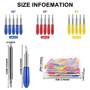 60 Pieces Replacement Cutting Blades for Cricut Explore Air 2/Air 3/Maker, Include 15 Pieces Fine Point Blades 30 Pieces Standard Blades 15 Pieces Deep Point Blades