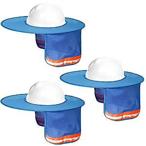 Topbuti 3 Pack Hard Hat Sun Shield Full Brim Mesh Hats Neck Sunshade, High Visibility Neck Sunshield w/Reflective Stripe for Hardhats (Blue)