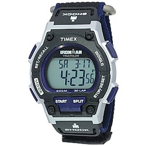 Timex Men's T5K198 Ironman Endure 30 Shock Full-Size Black/Silver-Tone/Blue Fast Wrap Watch