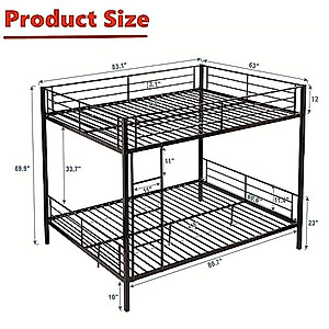 Queen Bunk Beds for Adults, Higher Quality Queen Over Queen Bunk Bed, Heavy Duty Metal Queen Bunk Bed Size for Adults and Kids, Modern Style Bunk Bed Queen Over Queen, Easy Assemble Space Saving
