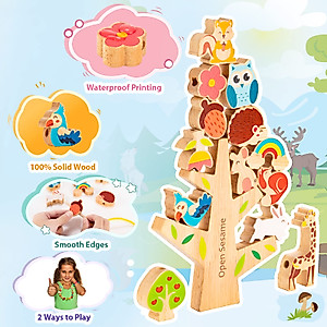 SUPPAS ONOW Wooden Animals Stacking Toys,Wooden Lacing Beads Preschool Toy,Wooden Blocks Stacking Toys for Toddlers 1-3, Wooden Rainbow Stacking Toy Montessori Toys for 2 Year Old Toys for Boys Gifts