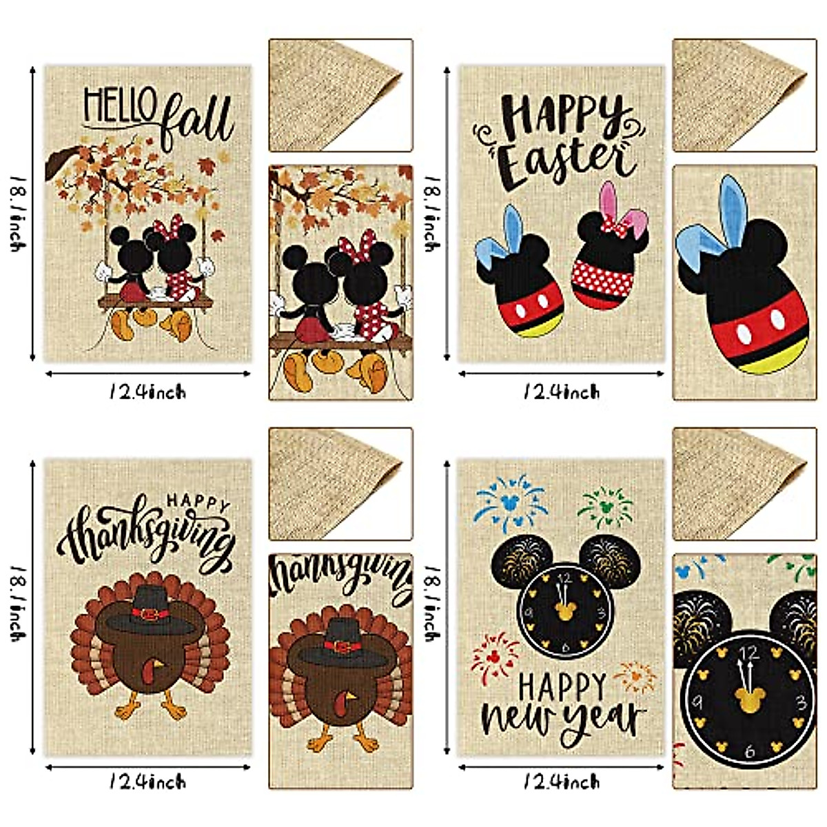 D1resion 12Pcs Seasonal Garden Flag Set Cartoon Mouse Burlap Yard Flags Double Sided Print House Flag Outdoor Holiday Decorations for Autumn Halloween Thanksgiving Christmas New Year 12.4 X 18.1 In