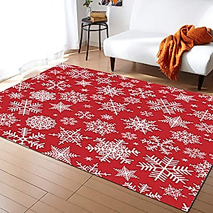 Indoor Area Rug - Welcome Mat Living Room Area Rugs Washable Non-Slip Floor Carpet for Bedroom Farmhouse Dorm (Christmas Winter Snowflake, 5'x8')