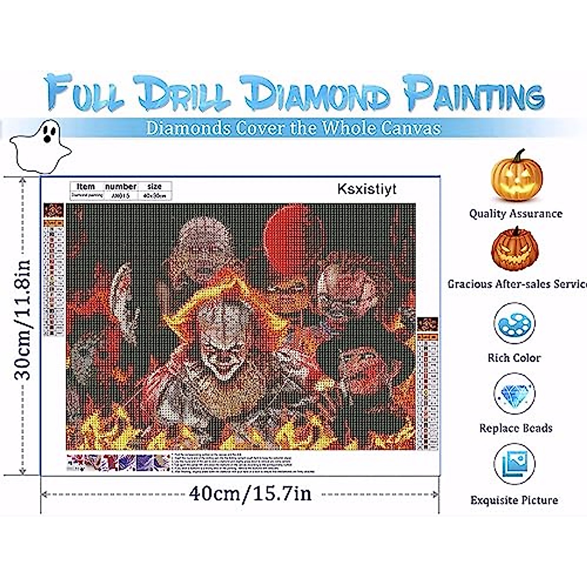 Ksxistiyt Halloween Diamond Art Painting Kits for Adults -Full Drill Diamond Dots Paintings for Beginners, Round Paint with Diamonds Pictures Gem Art Painting Kits DIY Adult Crafts 12x16inch