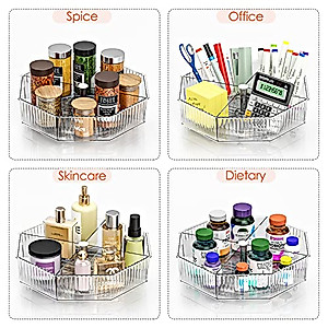 Lazy Susan Organizer, Spice Rack Rotating Organizer with 4 Dividers, Lazy Susan Turntable for Cabinet, 11'' Clear Lazy Susan Turntable Organizer, Spinning Seasoning Organizer for Cabinet Storage
