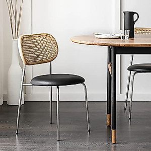 KEFFOR Dining Chair, Nordic Rattan Leisure Chair, Metal Dining Chair, Coffee Chair, Leisure Chair, Domestic Solid Wood Chair Design, Wrought Iron Dining Chair, Bearing 150kg(Color:Black)