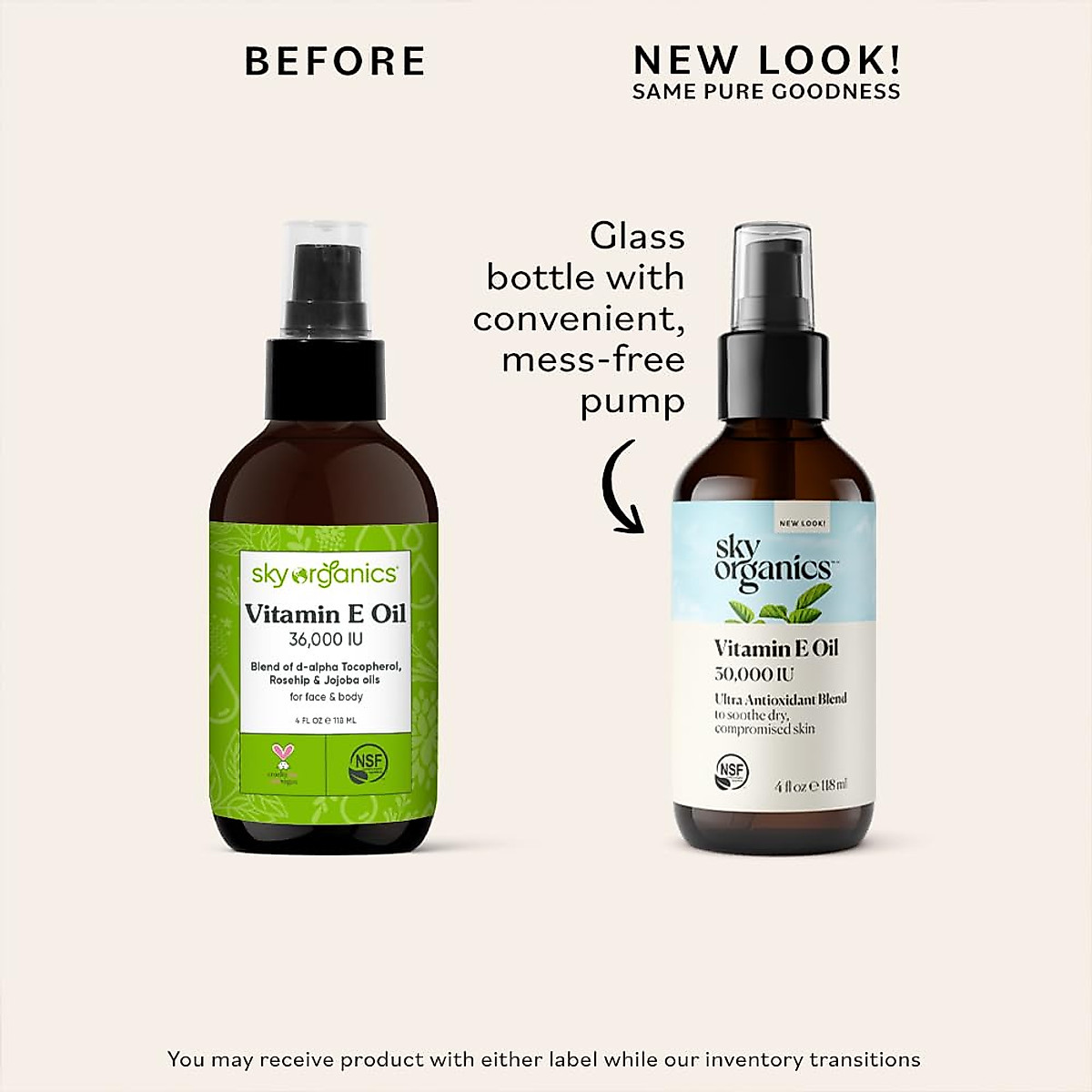 Sky Organics Vitamin E Oil Blend for Face, Organic Antioxidant Facial Oil, 30,000 IUs to Deliver Reparative Moisture and Soothe Dry, Damaged Skin, 100% Pure & Cold-Pressed, 3.97 fl oz, 117 ml