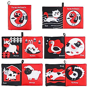 4 Baby Crinkle Books 0-6 12 Months， High Contrast Black and White Book， Touch and Feel Crinkle Cloth Book Soft Baby's First Fabric Book Activate Visual & Brain for Newborn, Toddler and Infant