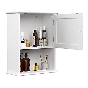 Lavish Home Wall-Mounted Cabinet – Kitchen, Pantry, Laundry Room Organizer with Open Shelf – Bathroom Storage Furniture (White)