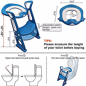 Potty Training Toilet Seat with Step Stool Ladder for Kids and Toddler, Sturdy Potty with Ladder for Boys and Girls by BlueSnail (Blue Upgrade PU Cushion)