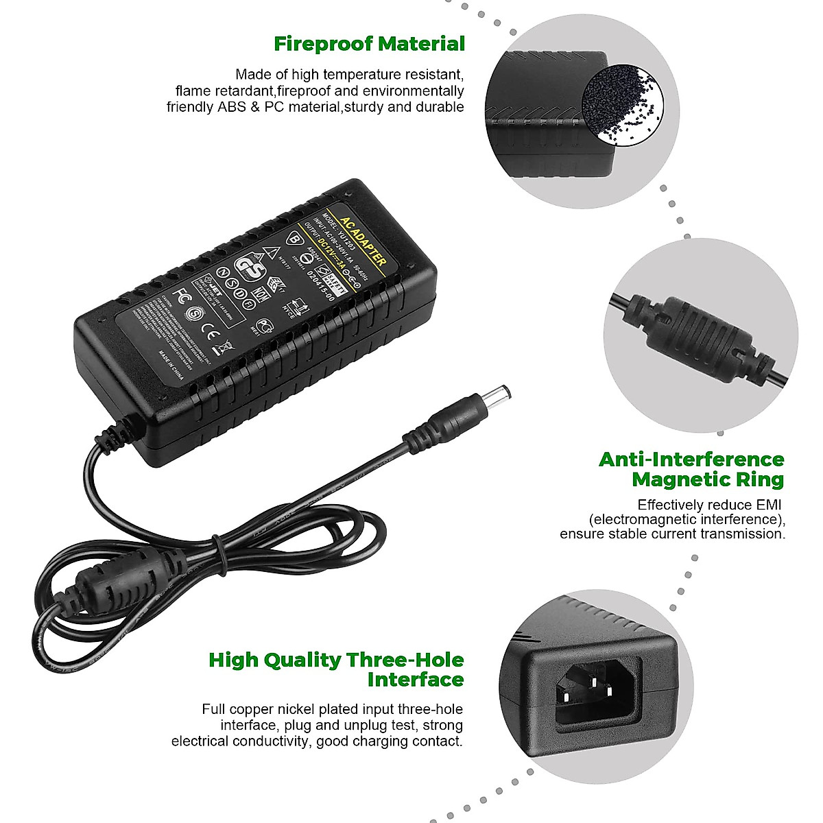 12V 3A Power Adapter - LeTaoXing AC 100-240V 50/60Hz to DC 12V 3A Switching Power Supply 5.5x2.5mm 12Volt Transformers 12V/3A Charger for 5050 3528 LED Strip CCTV Security System LCD Monitor