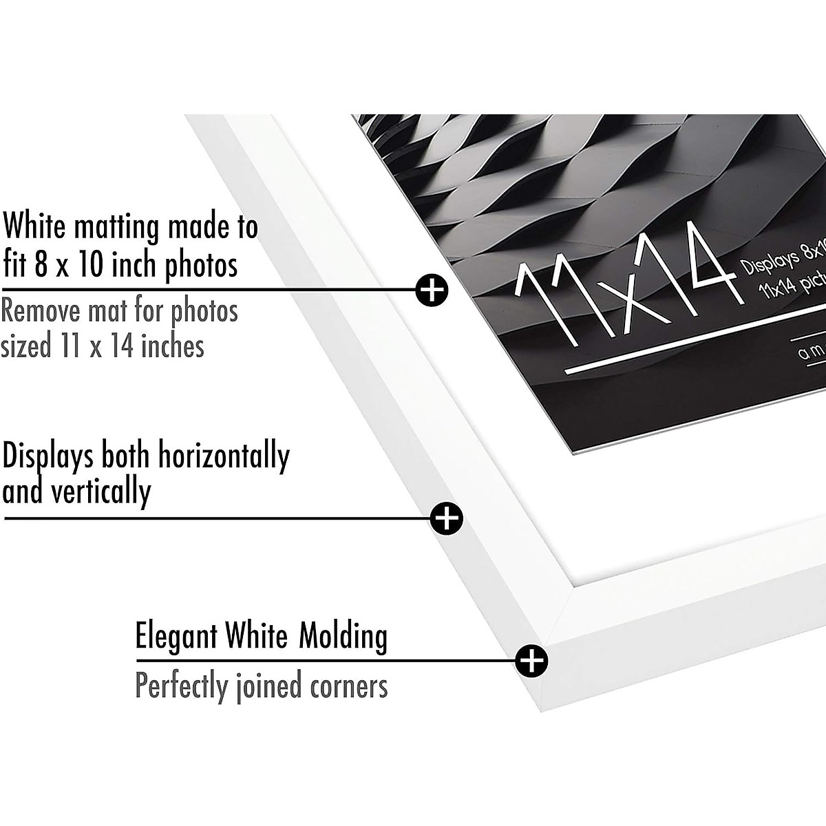 Americanflat 11x14 Picture Frame with Shatter-Resistant Glass - Use as 8x10 Frame with Mat or 11x14 Frame Without Mat - Streamline Collection - Thin Photo Frame for Wall Display - White