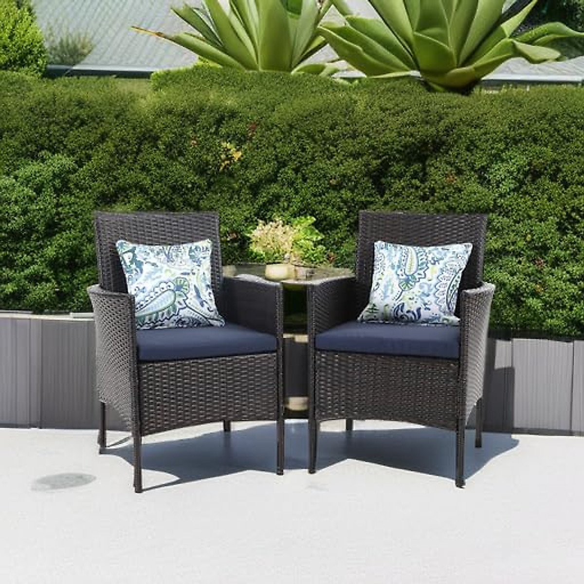 MFSTUDIO Patio PE Rattan Chairs Set of 2, Outdoor Patio Wicker Chairs - Metal Frame, Waterproof Cushions and Removable Covers, 350lbs