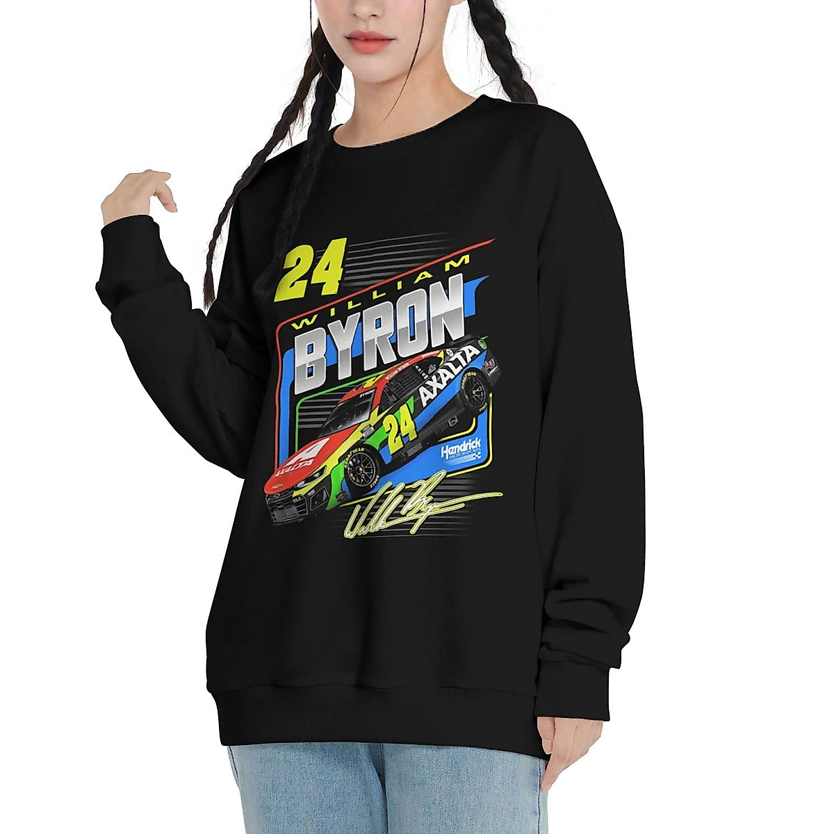 ASFRSH William Byron 24 Crewneck Sweatshirt Hoodie Pullover Long Sleeve Loose Lightweight Sport Unisex Cotton Sweatshirt Black