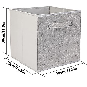 AYVANBER 4 PCS Cube Storage Boxes Foldable Fabric with Handles Shelf Organizer Baskets Bin for Toys Clothes Office Products Nursery Room Home Closet Drawers (Light Grey)