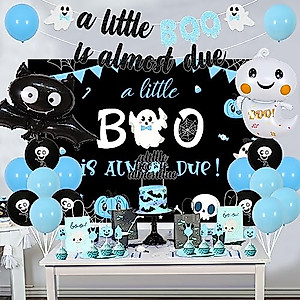 Halloween Baby Shower Decorations for Boy, A Little Boo is Almost Due Baby Shower Decorations Blue and Black Ghost Bat Foil Balloons Little Boo Party Decor, Halloween Boy Birthday Party Decorations