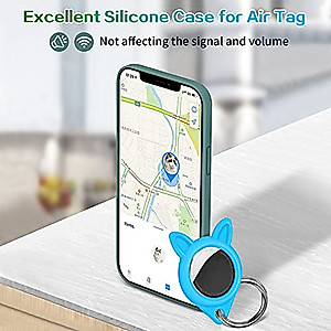 2 Pack Soft Silicone Protective Cover for AirTag with Keychain, Compatible AirTag Key Wallet Finder for Dog Cat Pet, Backpacks, Luggage, Glow Blue and Glow Green
