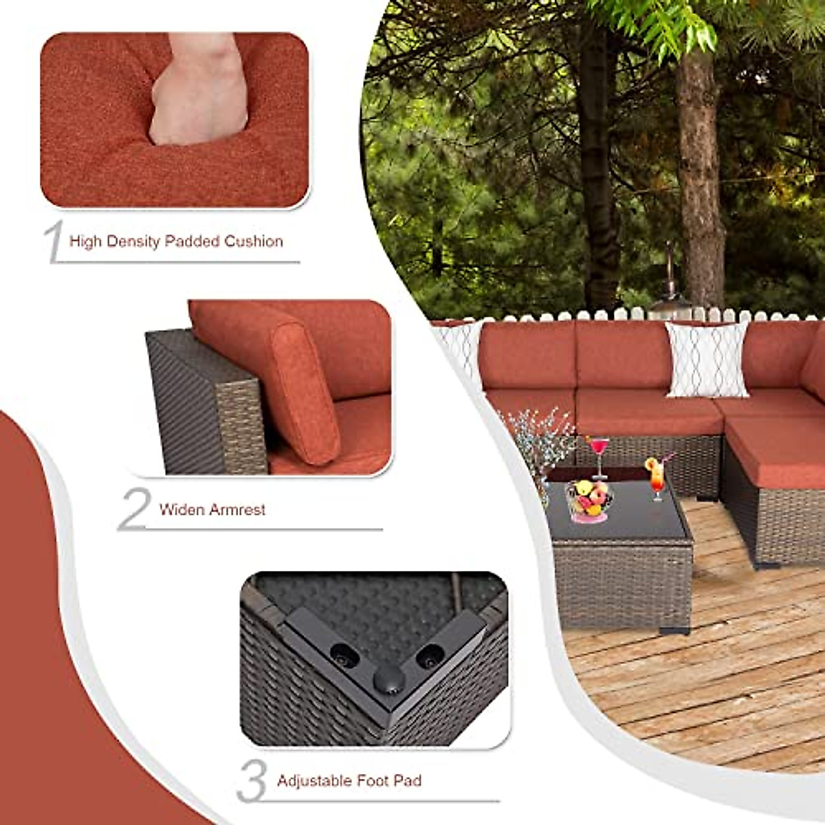 ide·o Patio Furniture Sets Backyard Furniture - 7 PCS Patio Conversation Sets, Wicker Patio Furniture, Outdoor Patio Set, Outdoor Patio Furniture