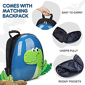 emissary Kids Luggage With Wheels For Boys - 18” Dinosaur Kids Suitcase With 14” Backpack - Kids Carry On Luggage With Wheels - Kids Suitcases For Boys and Girls - Hard - Sided Rolling Kids Suitcase