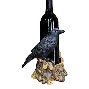 Ebros Gift Macabre Potion Raven Crow Perching On Tree Stump Wine Bottle Holder Figurine Mystical Halloween Kitchen Home Decor Statue Gothic Ravens Crows Edgar Poe Quoth The Raven Nevermore