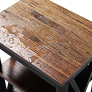 VECELO End Side Table with Storage Shelf Living Room,Bedroom Furniture, Brown(Set of 2), Nightstand with Shelves