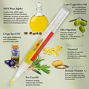 Bliss Kiss | 1 Crisp Fragrance | Nail Oil Cuticle Pen w/Vitamin E & Jojoba⏤Nail Strengthener Nail Growth Treatment for Brittle Peeling Breaking Thin Nails