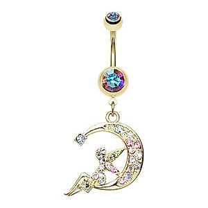 WildKlass Jewelry Golden Crescent Moon Fairy 316L Surgical Steel Belly Button Ring