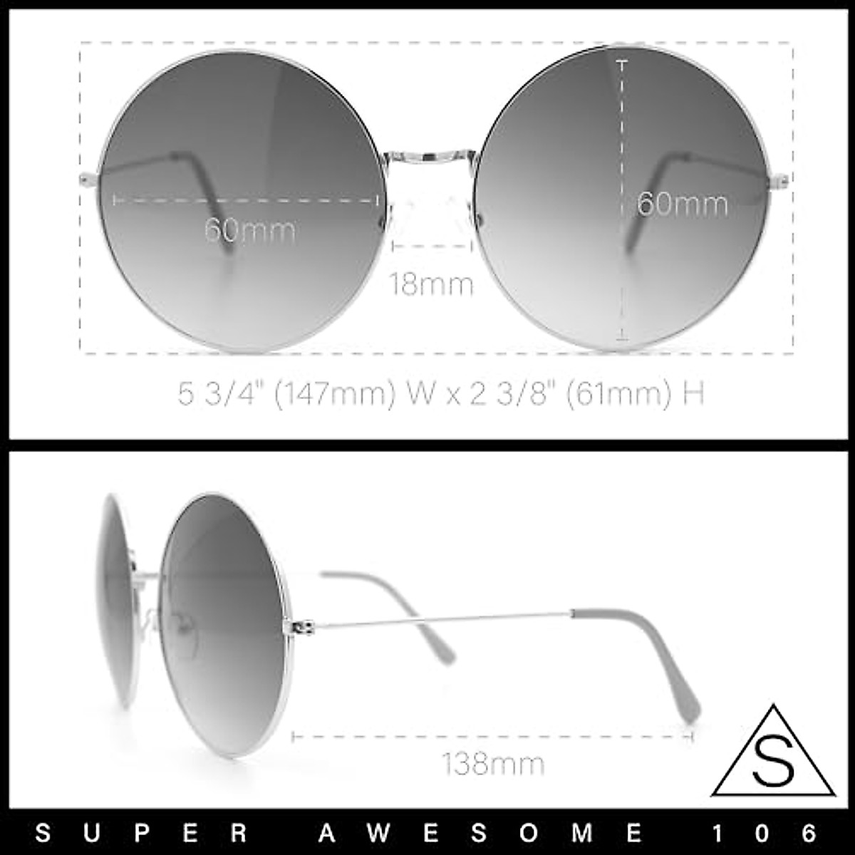 Classic Oversize Joplin Style Hippie Round Circle Lens Sunglasses Gold Smoke