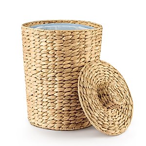 Tidita 1.3 Gallons Wicker Waste Basket with Lid - Large Wicker Trash Can for Office - WasteBaskets for Bedroom, Bathroom, Kitchen, Living Room - Boho Handwoven Trash Cans for Garbage (Water Hyacinth)
